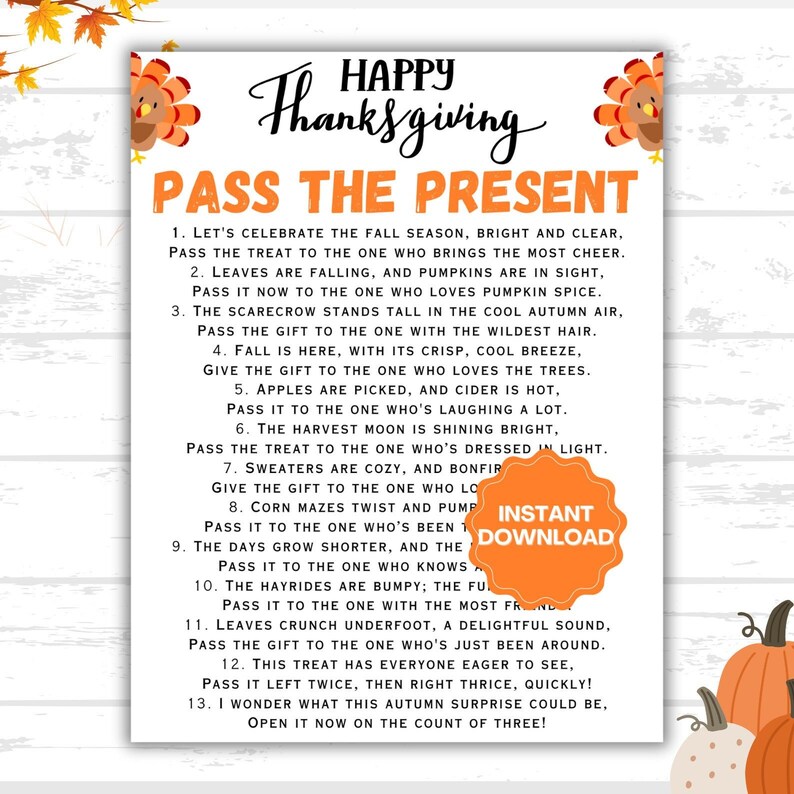 Thanksgiving Pass the Present Game | Thanksgiving Party Games ...