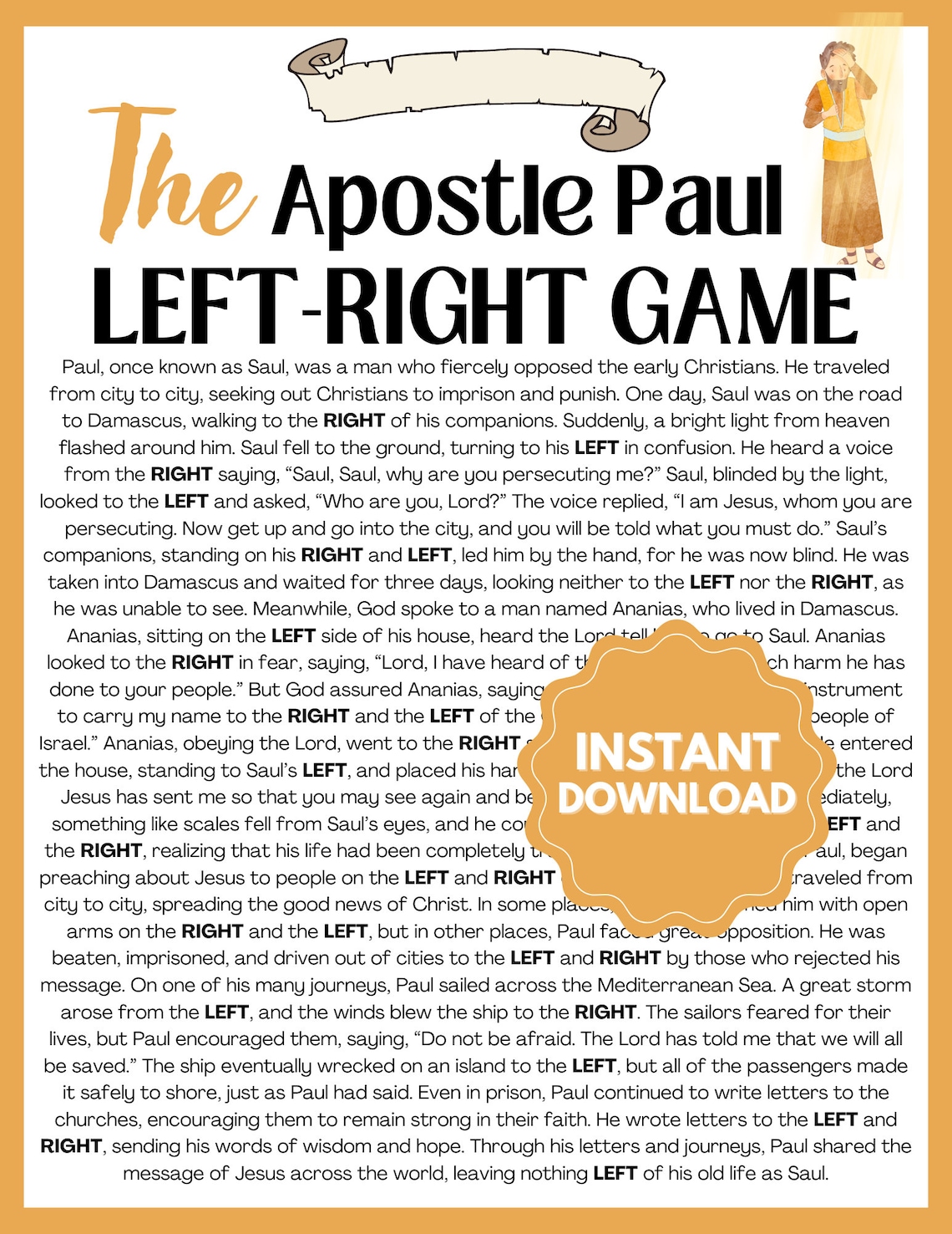Bible Left-right Game L the Apostle Paul Game L Sunday School Church ...