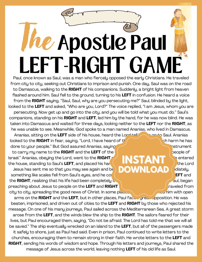 Bible Left-right Game L the Apostle Paul Game L Sunday School Church ...