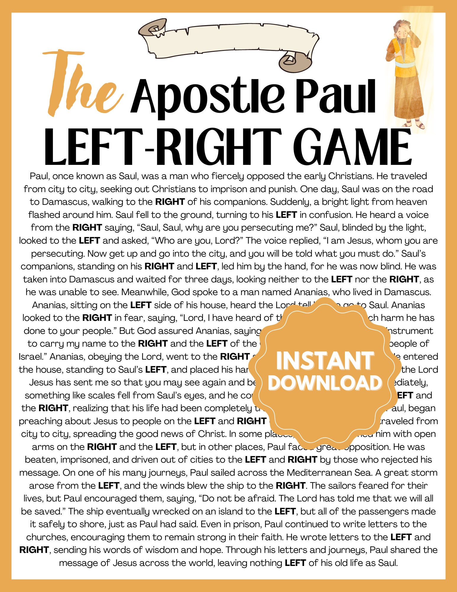 Bible Left-right Game L the Apostle Paul Game L Sunday School Church ...