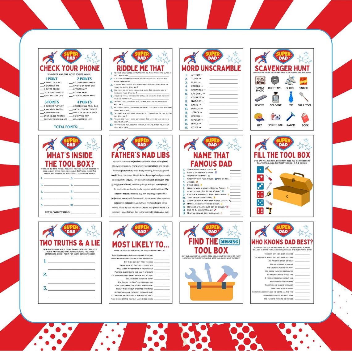 Super Dad Father's Day Game Bundle | 30 Father's Day Games | Printable ...