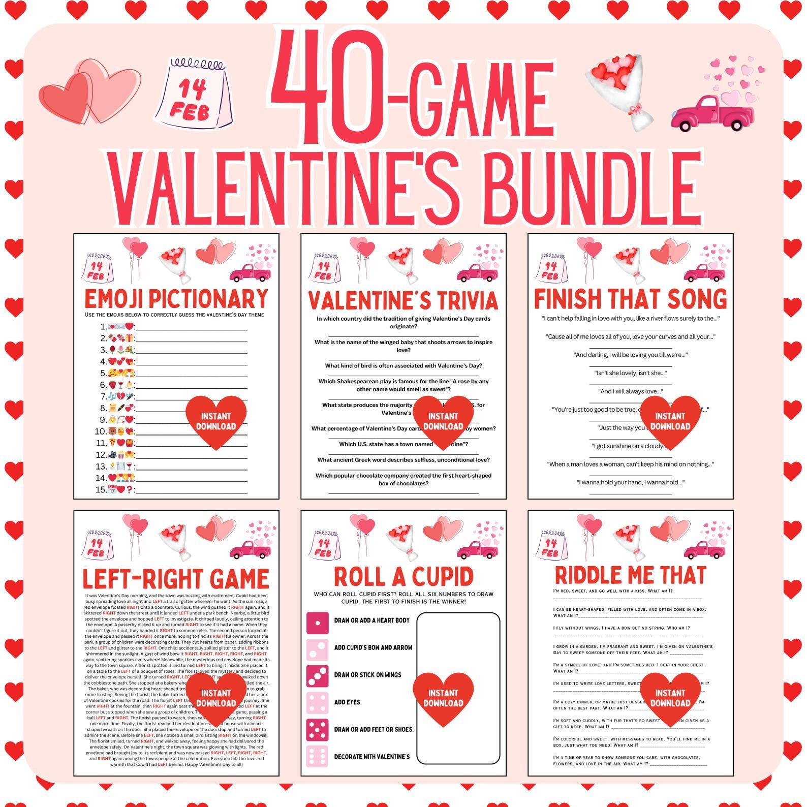 Valentine's Game Bundle | 40 Valentine's Party Games | Printable ...