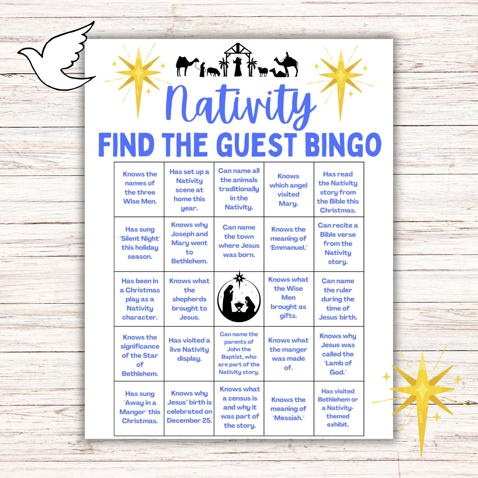 Bible Find the Guest Bingo | Nativity Bingo | Christmas Bible Games ...