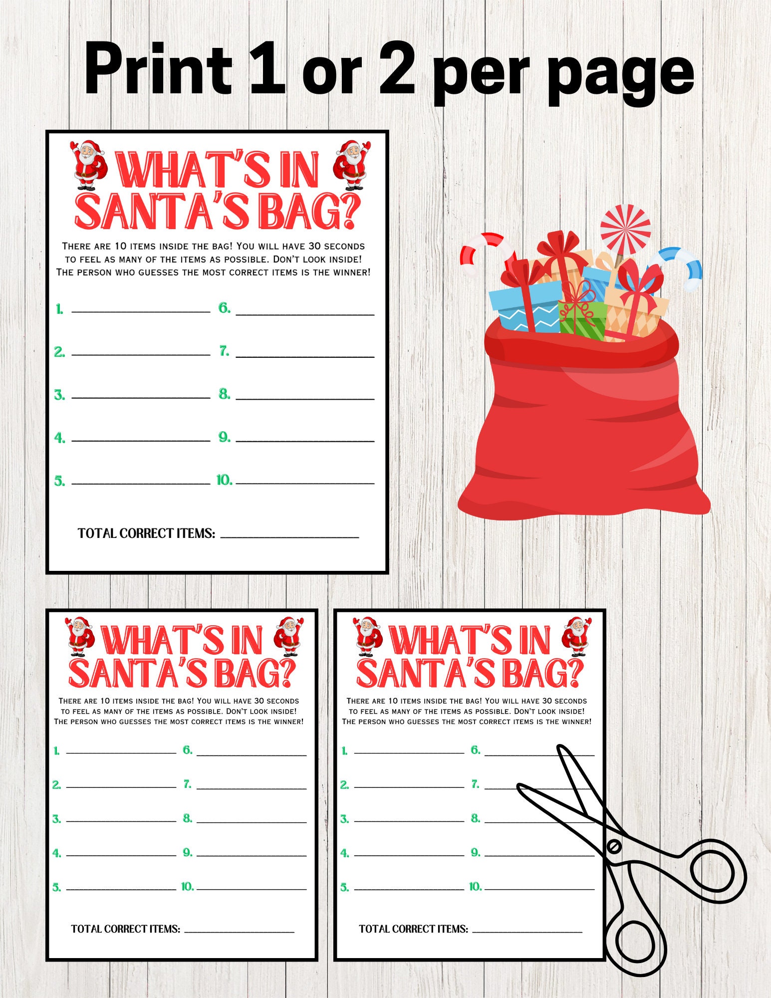 What's in Santa's Bag Christmas Game | Santa's Bag Christmas Printable ...
