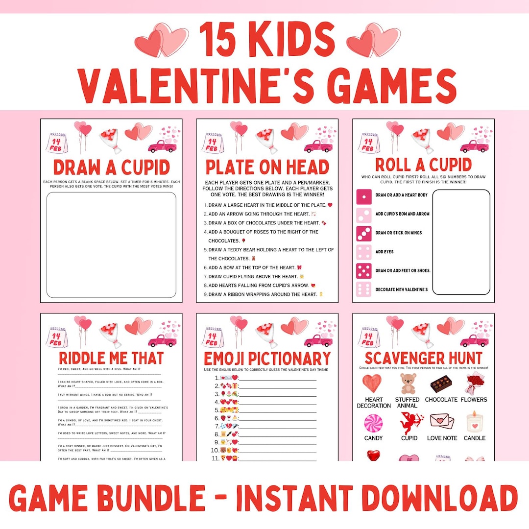 Kids Valentine's Game Bundle 15 Valentine Party Games Printable ...