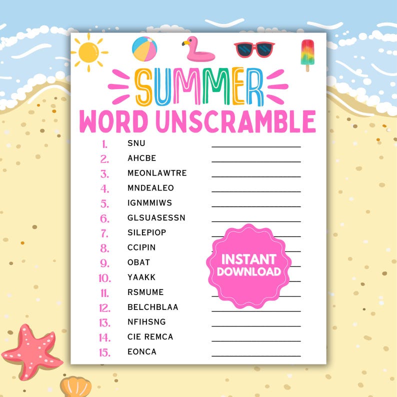 Summer Word Unscramble Game | Fun Summer Games | Summer Games | Family ...