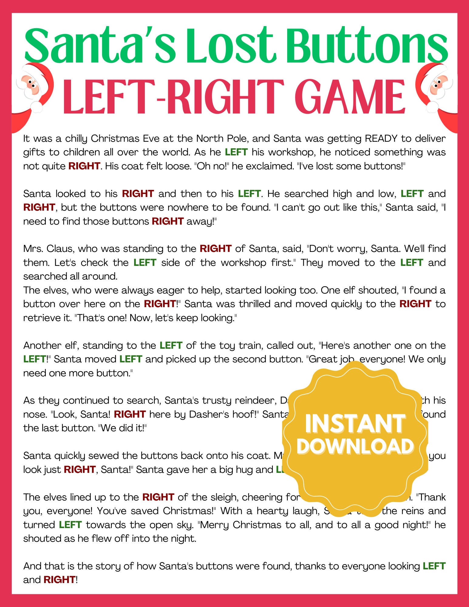 Santa's Lost Buttons Left Right Game | Left Right Christmas Game | Left ...