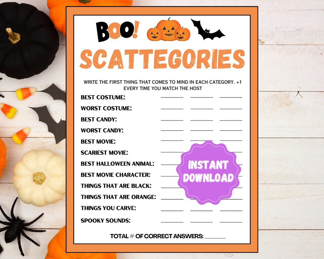 Halloween Scattegories | Halloween Party Games | Halloween Think Fast ...