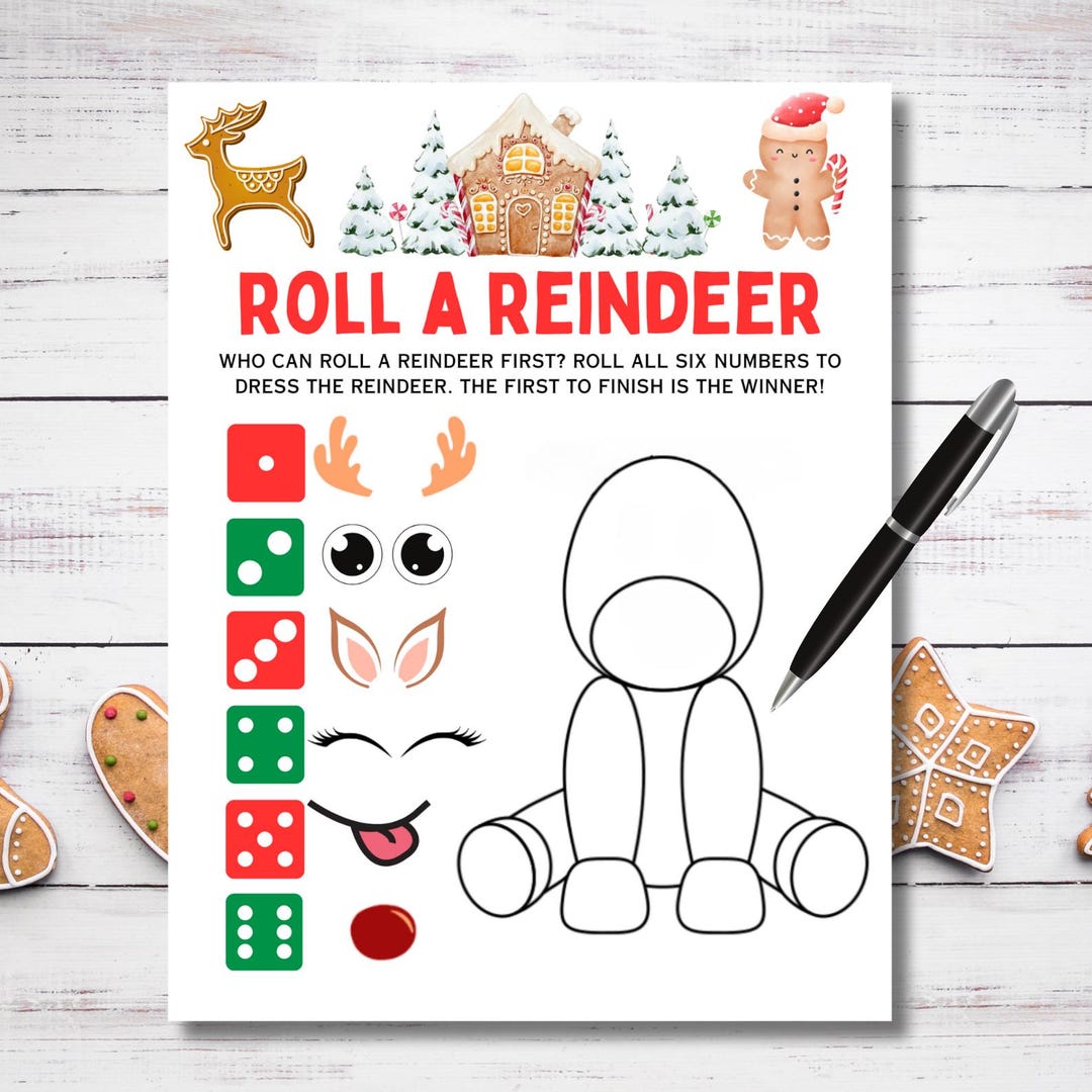 Roll a Reindeer Christmas Party Games Christmas Dice Game Printable ...