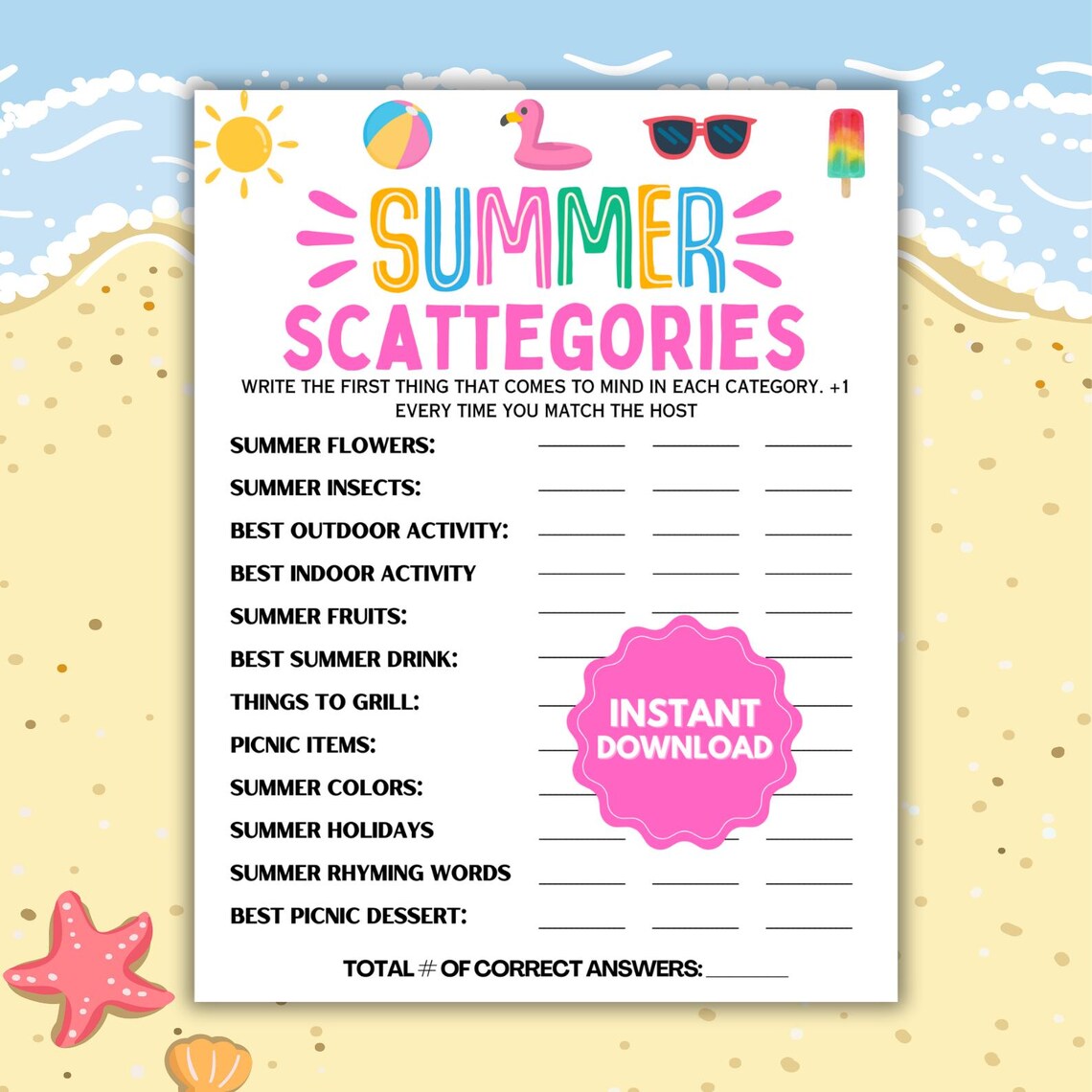 Summer Scattegories Game | Fun Summer Games | Summer Games | Family ...