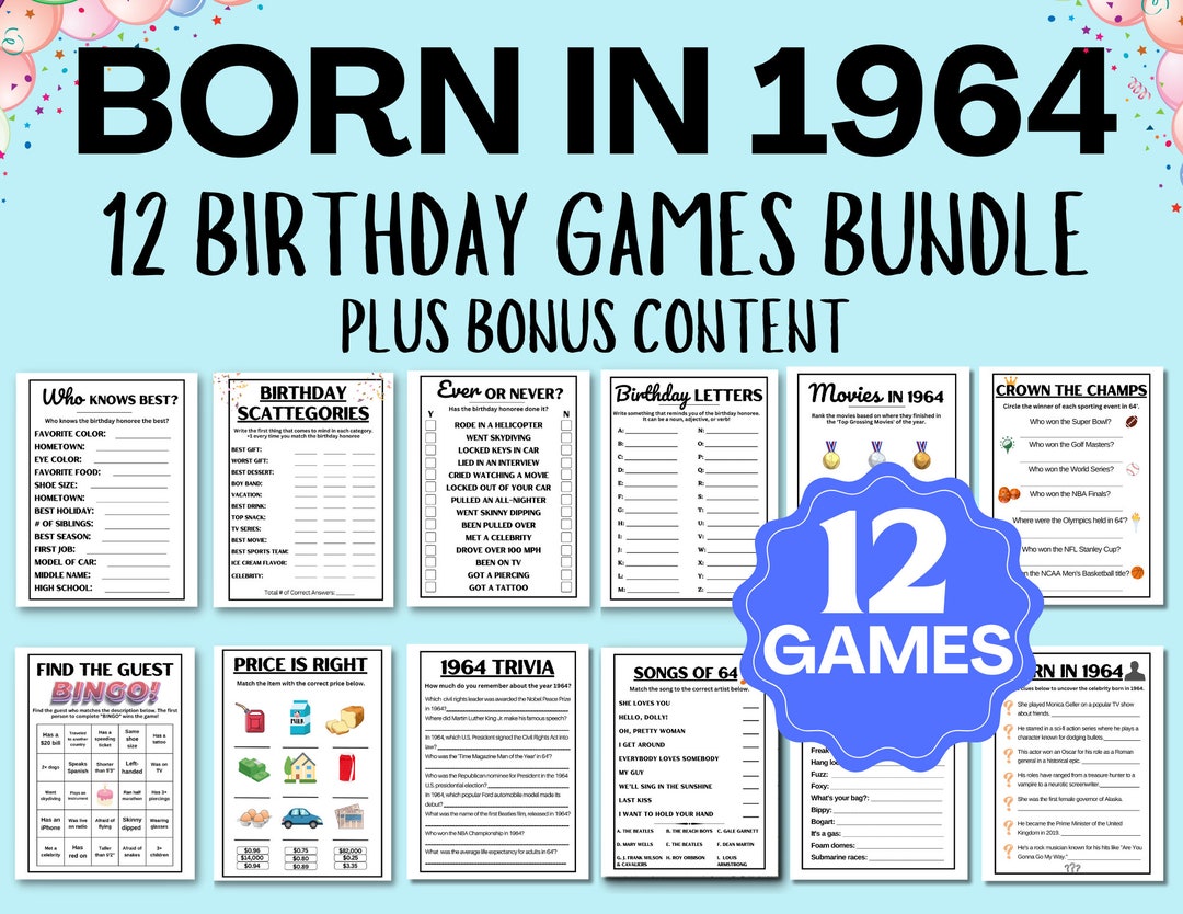 Born in 1964 Games 60th Birthday Party Games Born in 1964 60th Birthday ...