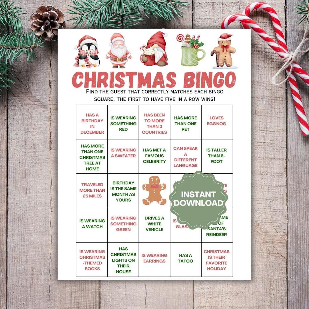 Christmas Bingo Game Christmas Party Game Christmas Find Guest Bingo ...