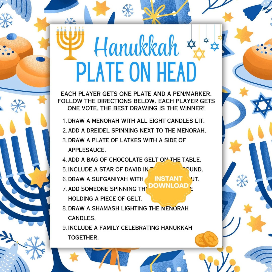 Hanukkah Plate on Head | Hanukkah Party Games | Printable Hanukkah Game ...
