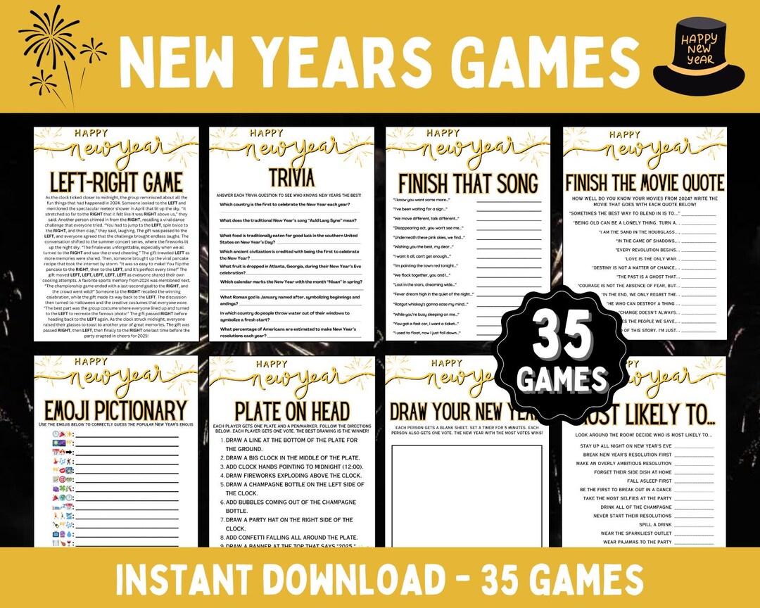 New Year's Game Bundle | New Years Eve Party Games | Printable New ...