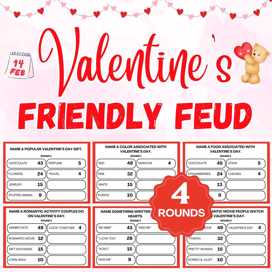 Valentine's Day Friendly Feud | Valentine's Party Games | Galentine's ...