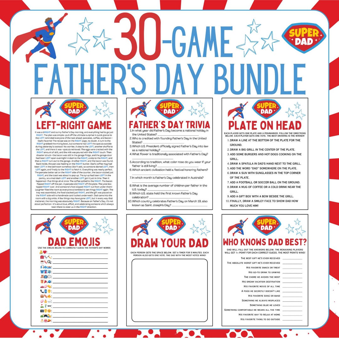 Super Dad Father's Day Game Bundle | 30 Father's Day Games | Printable ...