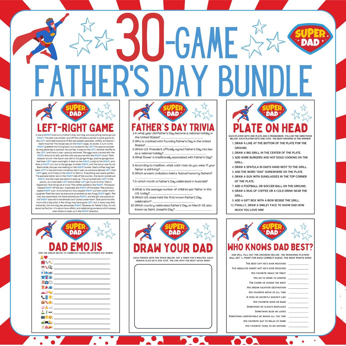 Super Dad Father's Day Game Bundle | 30 Father's Day Games | Printable ...