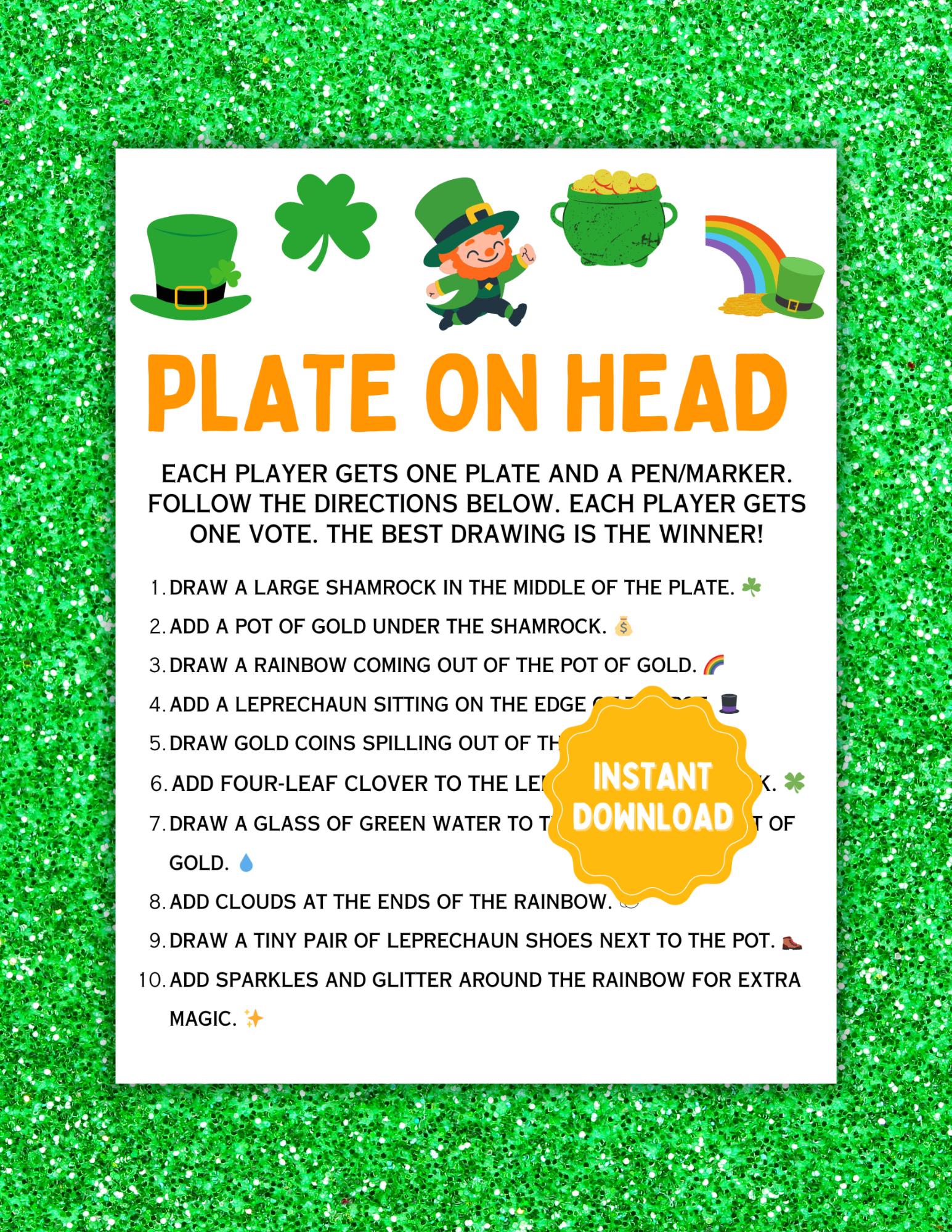 St. Patrick's Plate on Head | St. Patrick's Printable Game | St. Paddy ...