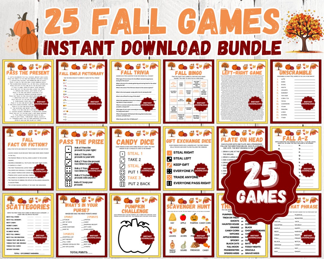 25 Fall Games BUNDLE | Fall-themed Party Games | Fall Autumn Game ...