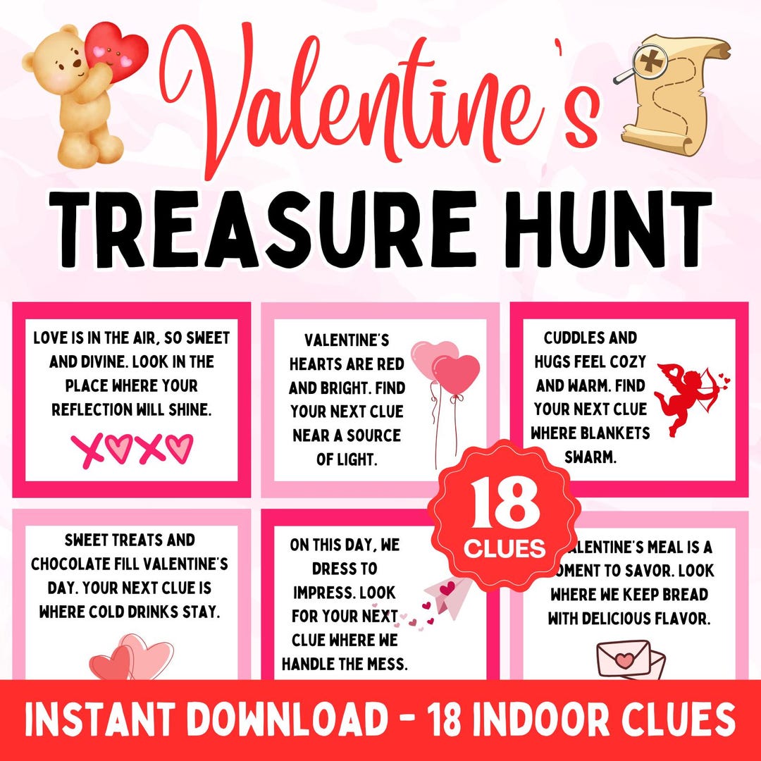 Valentine's Day Treasure Hunt Valentine's Scavenger Hunt Fun Valentine ...