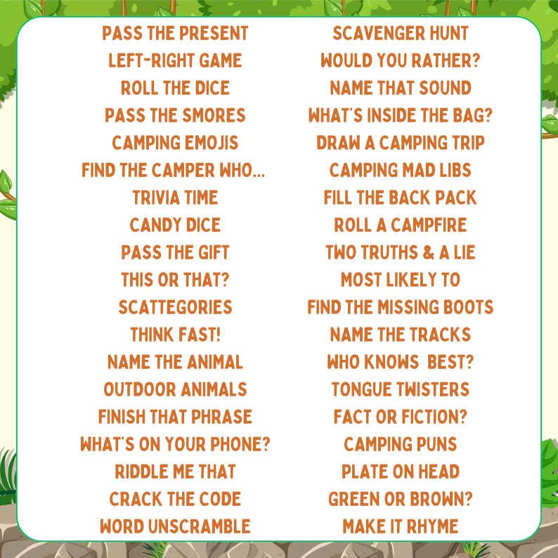 Camping Game Bundle | 40 Camping Trip Games | Printable Camping Games ...