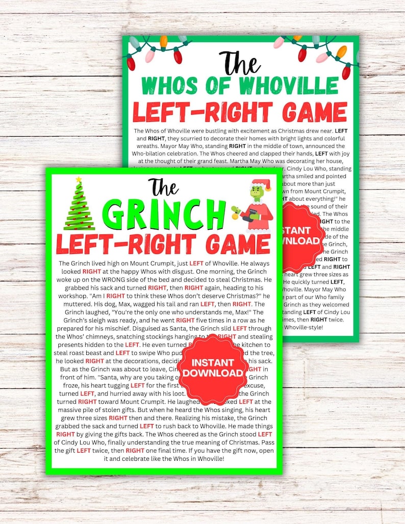 The Grinch Christmas Bundle | Christmas Party Games | Left Right ...