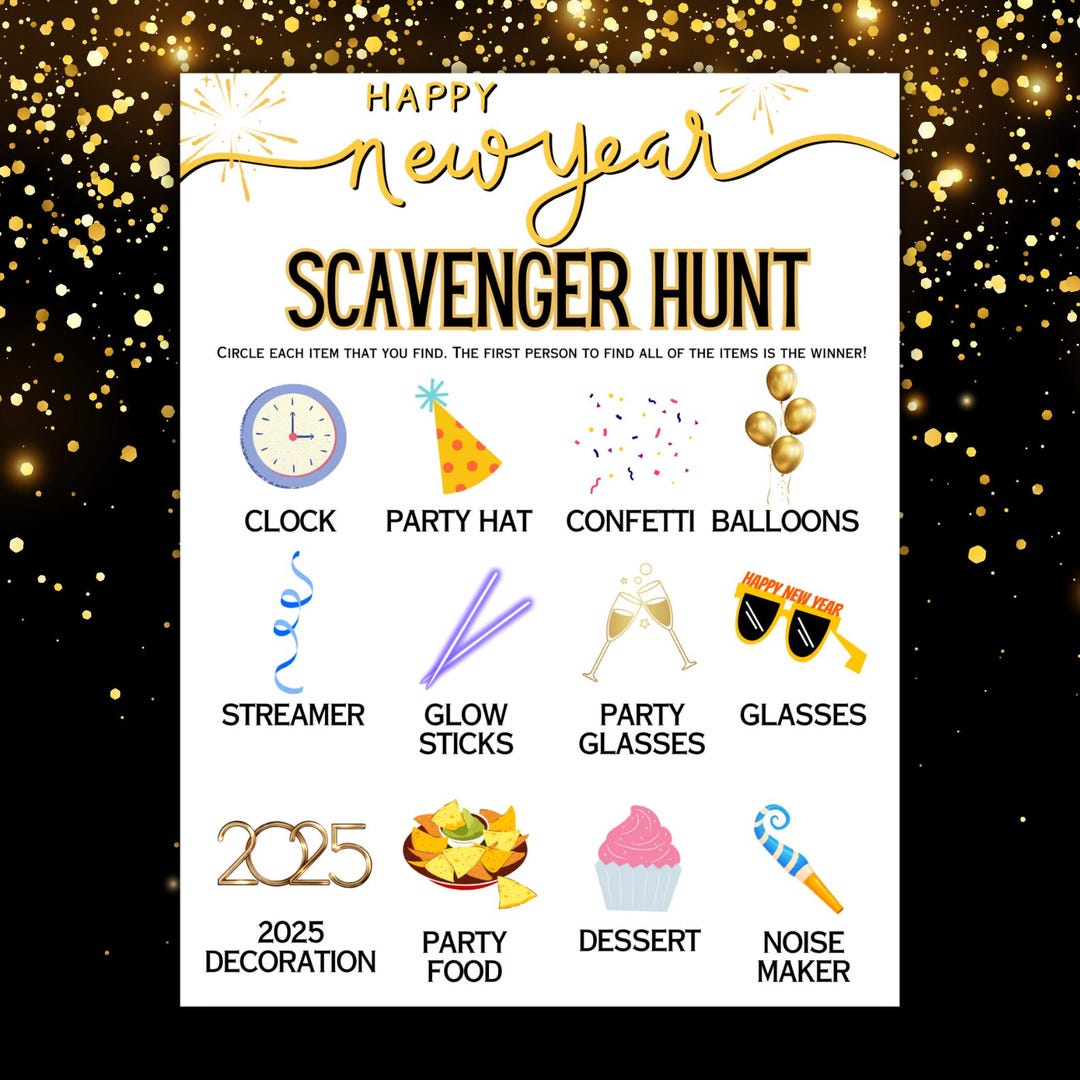 New Year's Scavenger Hunt New Year's Party Games New Year's Eve Games ...