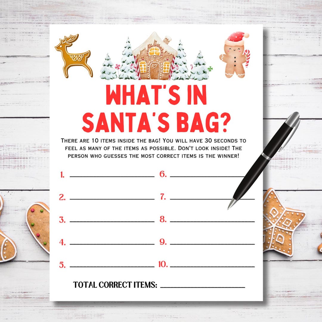 What's in Santa's Bag Christmas Games Santa's Bag Game Printable ...