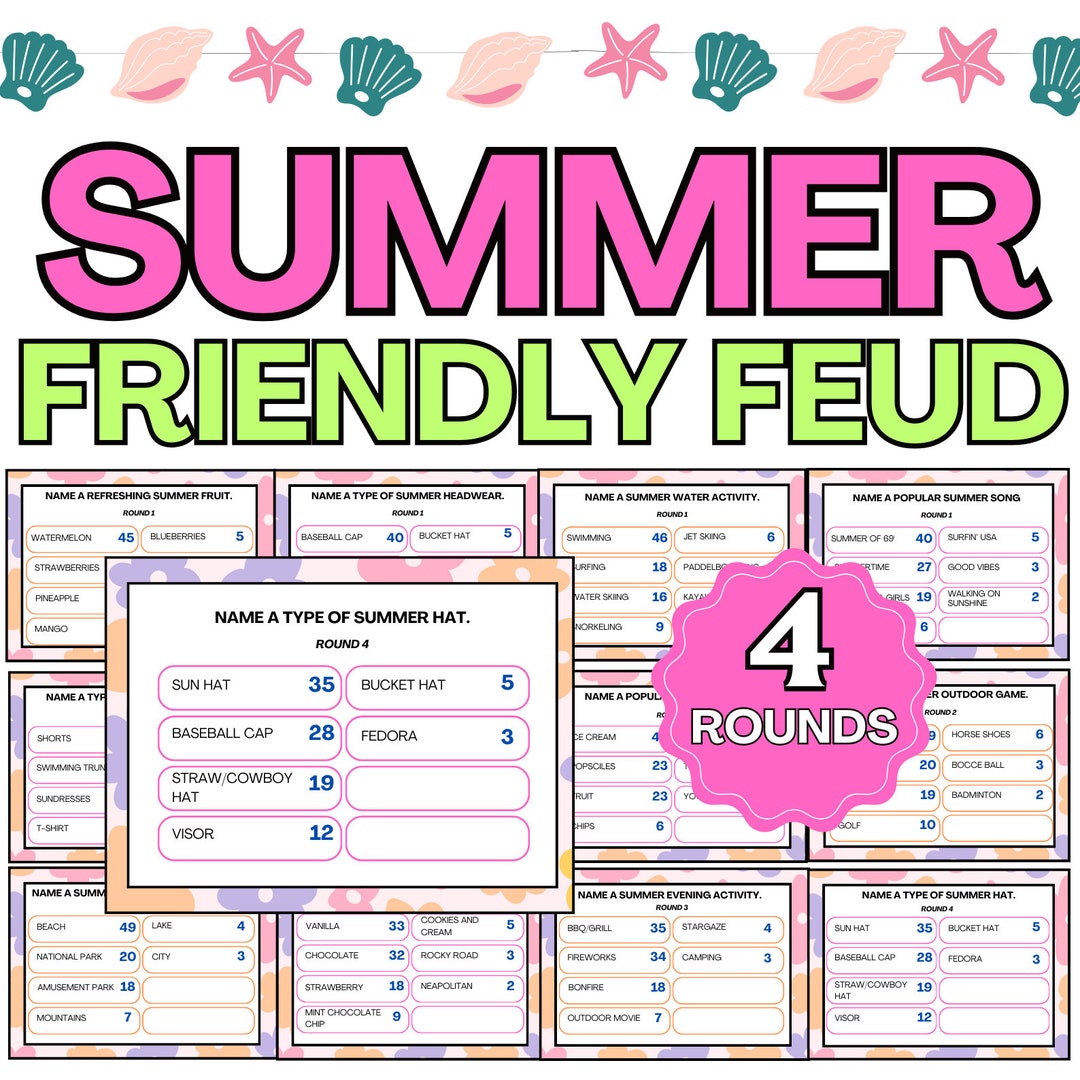 Summer Friendly Feud Printable | Fun Summer Games | Summer Trivia Game ...