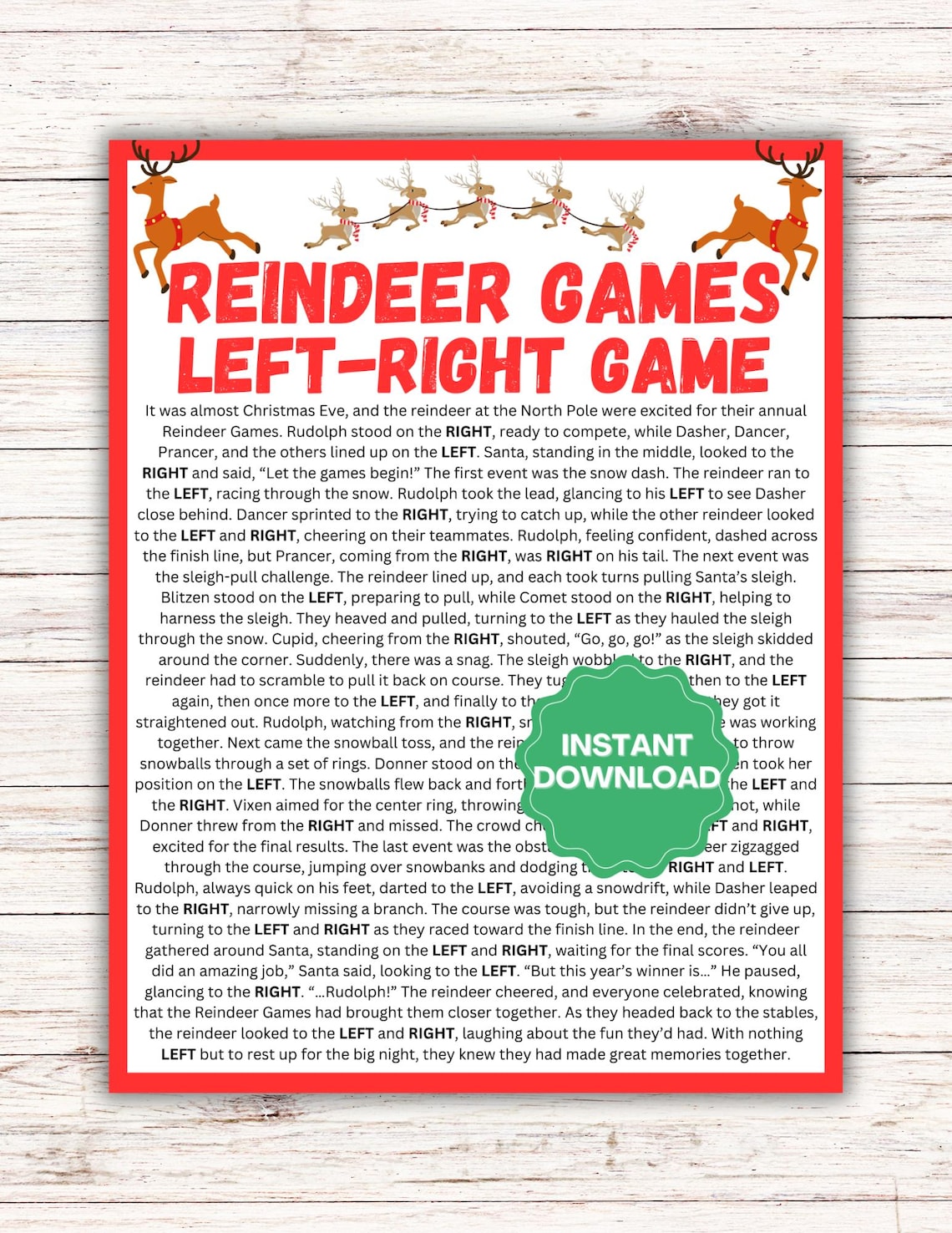 Christmas Left-right Game | Reindeer Games | Printable Left Right Game ...