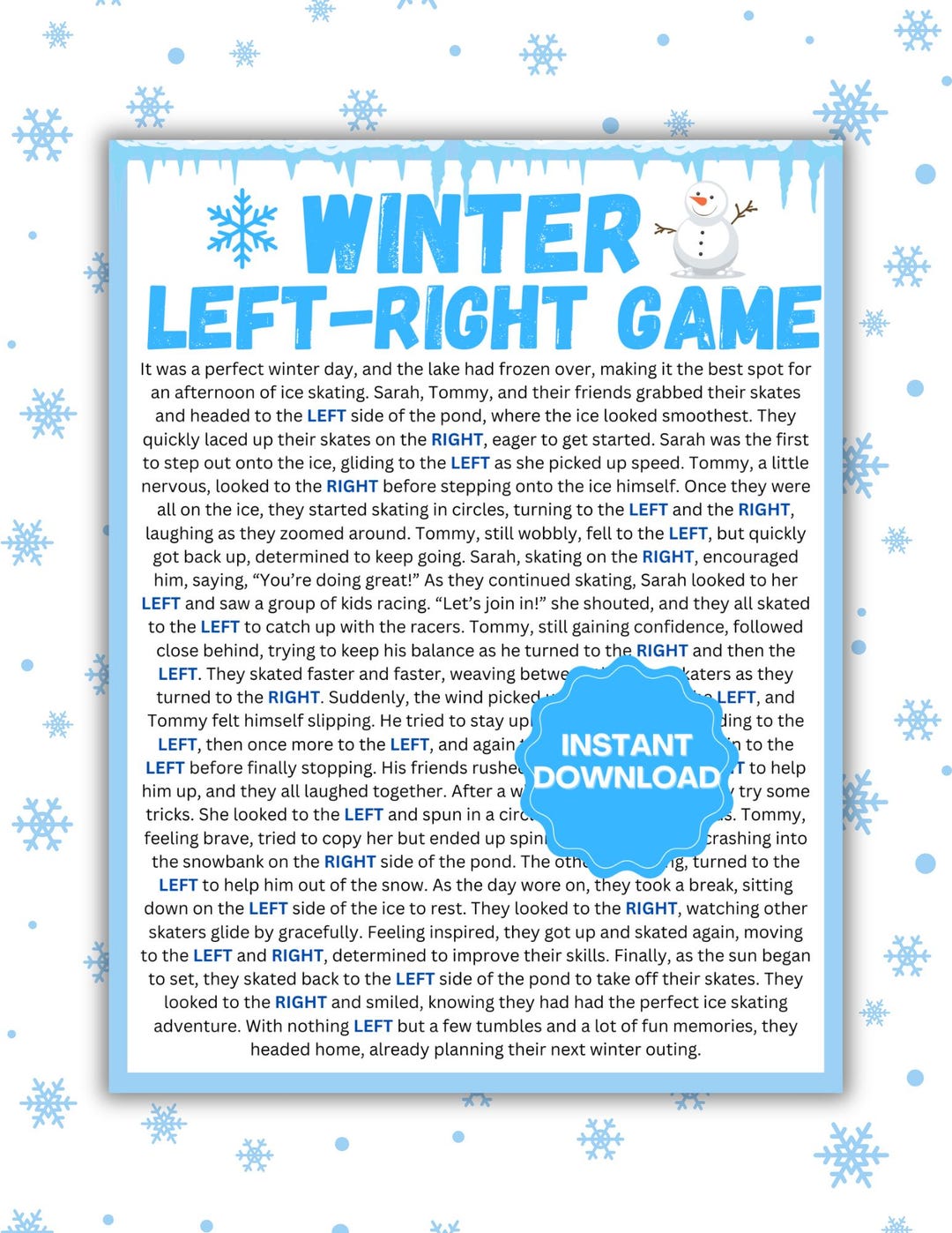 Winter Left-right Game | Winter Pass the Prize | Left Right Winter Printable | Winter Pass ...