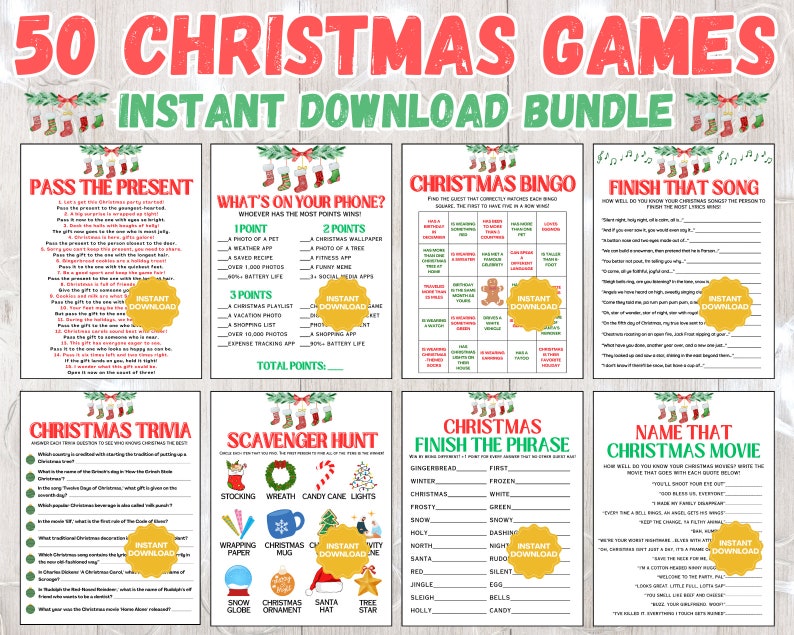 50 Christmas Games BUNDLE | Christmas Party Games | Christmas Game ...