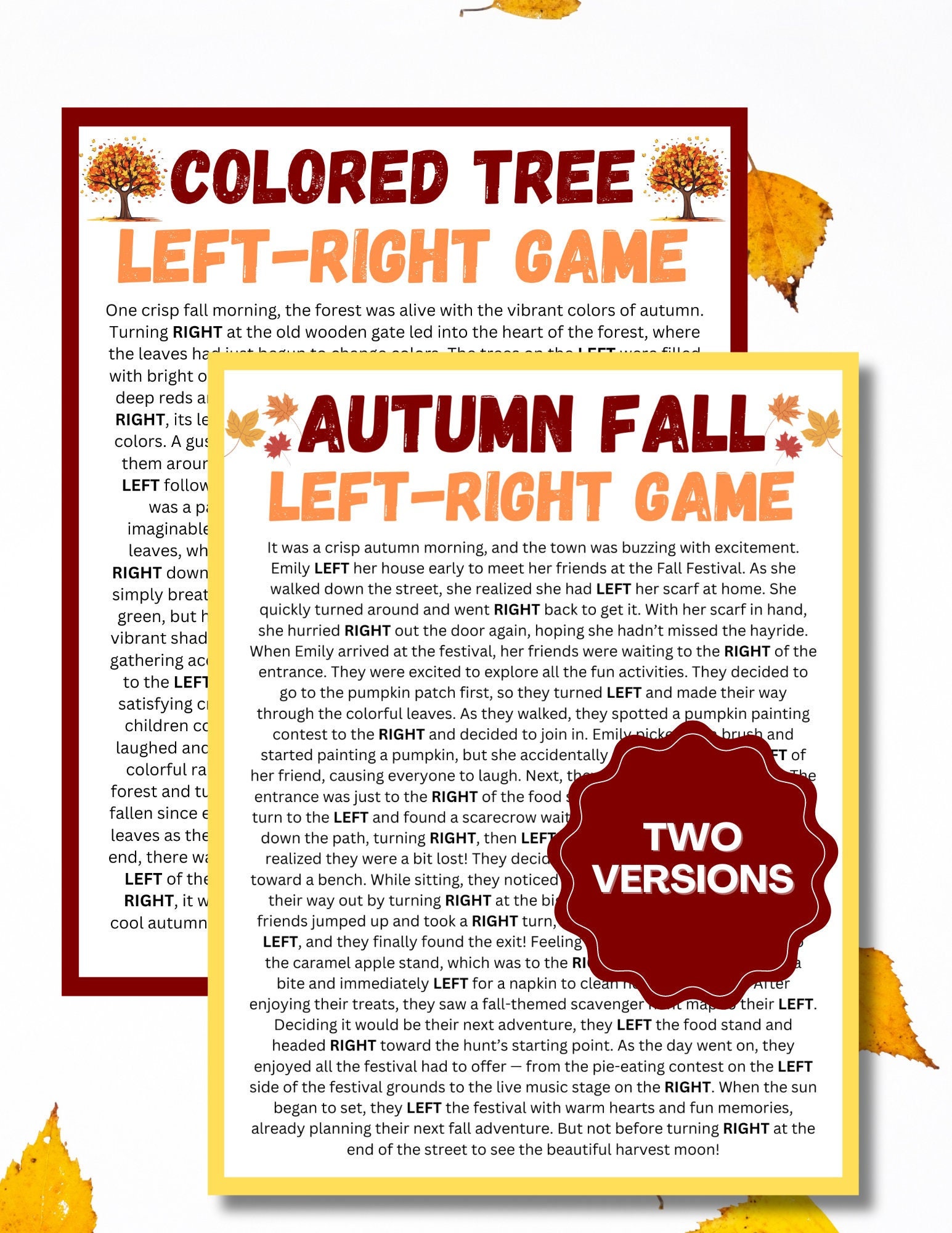 Fall Left-right Game Bundle L Fall Printable Games L Left-right Fall ...