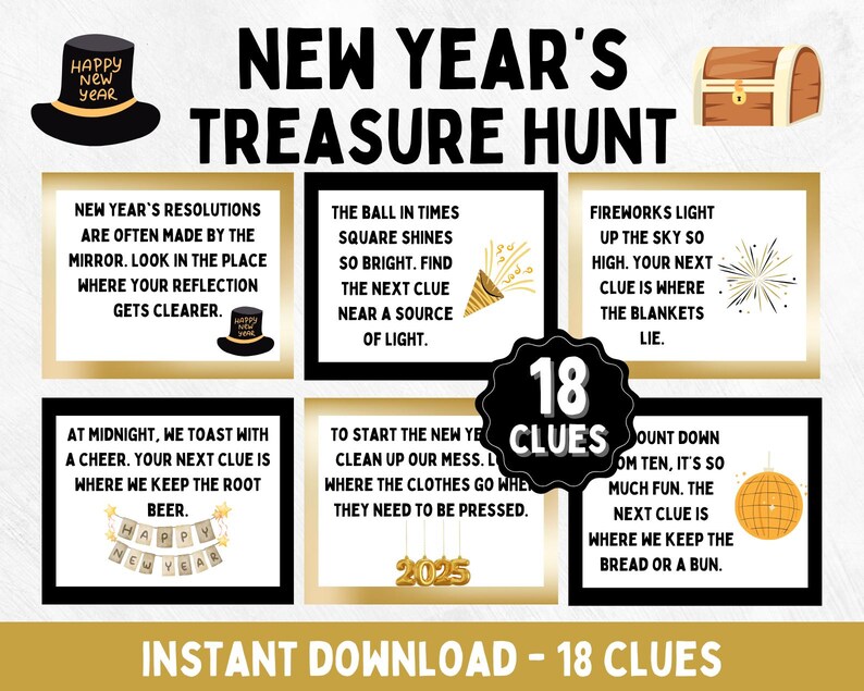 New Year's Treasure Hunt | Near Year's Scavenger Hunt | New Years Eve ...