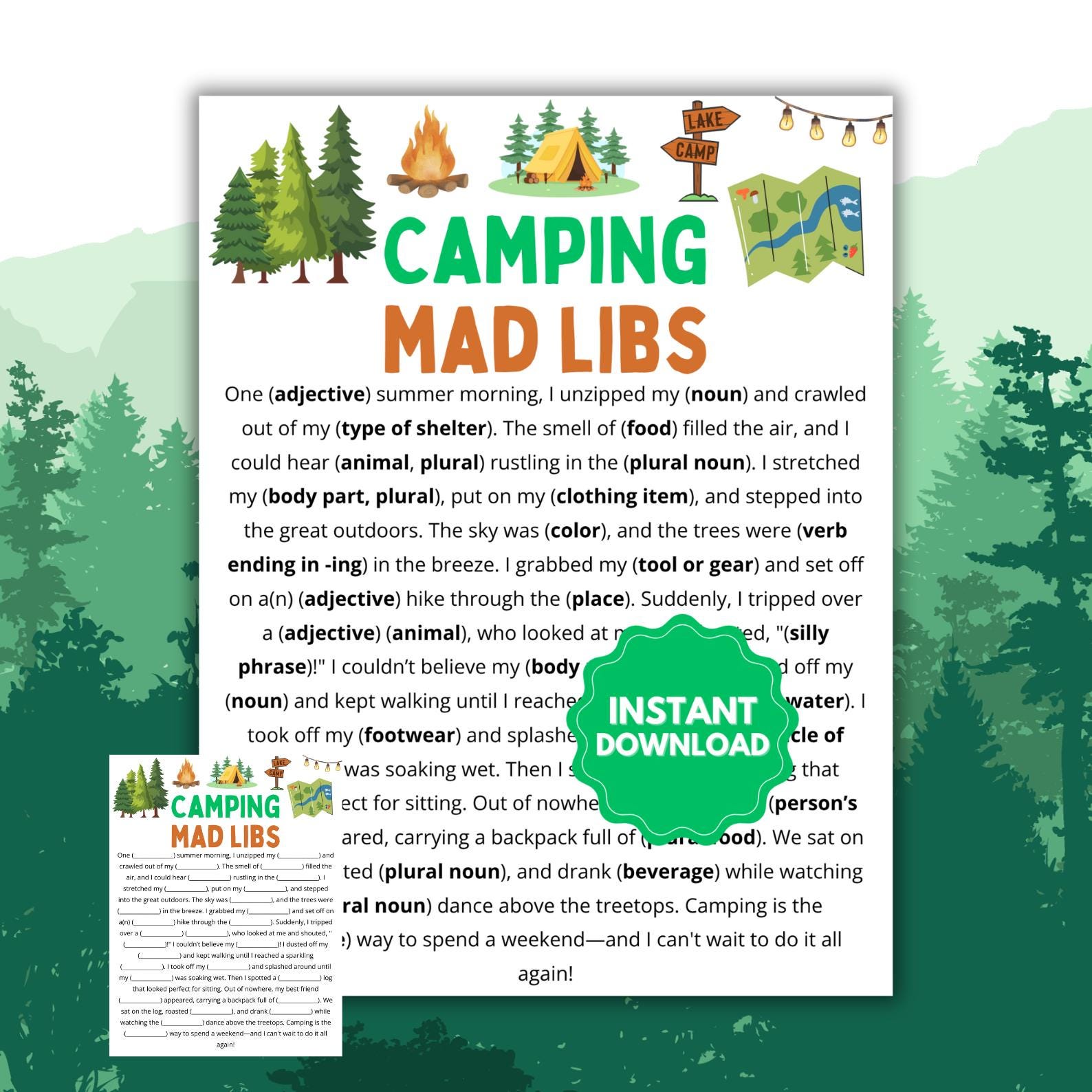 Camping Mad Libs | Fun Camping Games | Nature Libs Game | Family ...