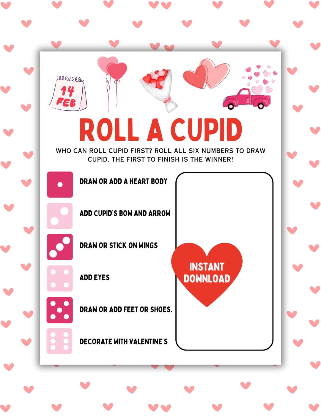 Valentine's Roll A Cupid | Valentine's Dice Game | Valentine's ...