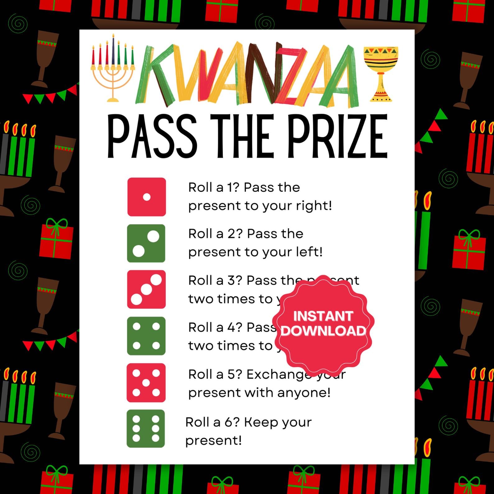 Kwanzaa Pass the Prize Printable Kwanzaa Games Kwanzaa Pass the Gift ...