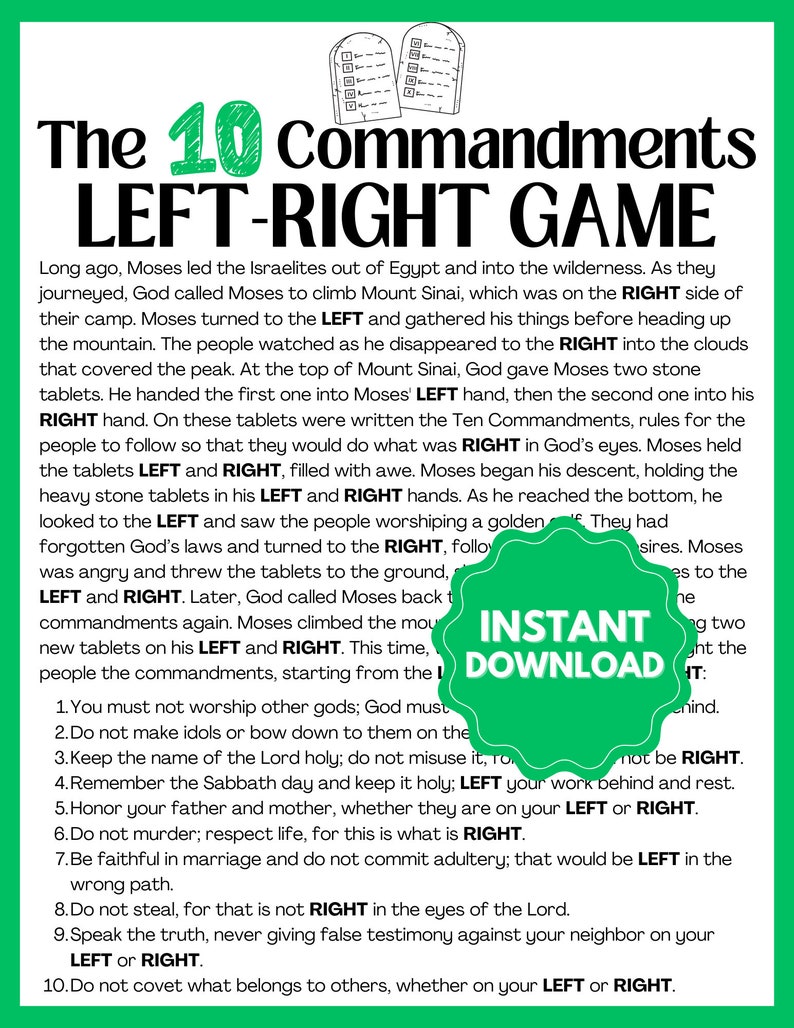 Bible Left-right Game L the Ten Commandments Game L Sunday School ...