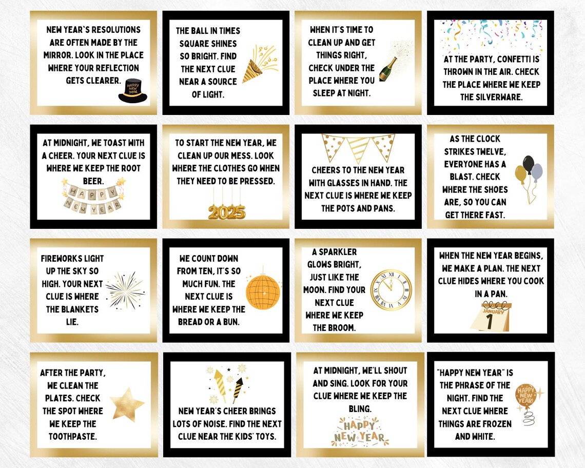 New Year's Treasure Hunt | Near Year's Scavenger Hunt | New Years Eve ...