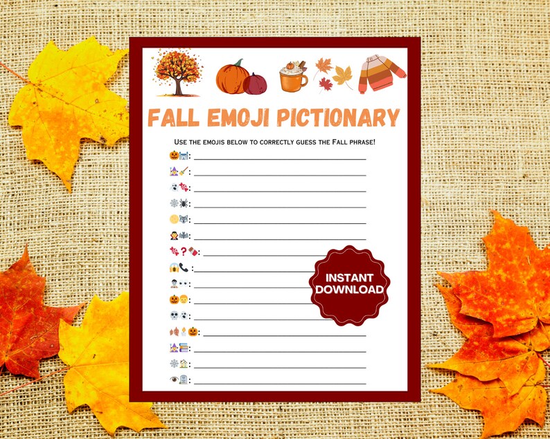Fall Emoji Game L Fall Pictionary Game L Fall Party Games L Printable ...