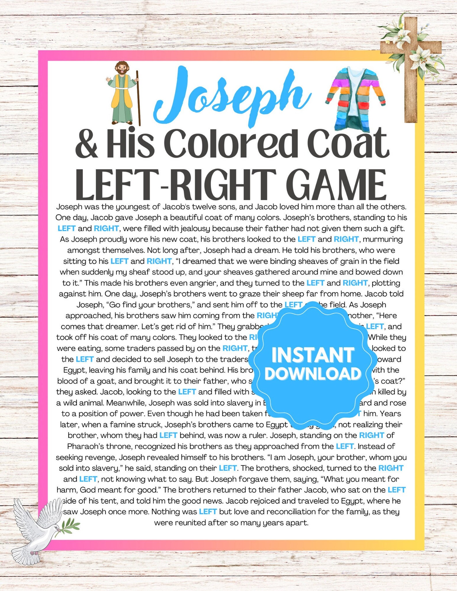 Bible Left-right Game L Joseph and Colorful Coat L Sunday School Church ...