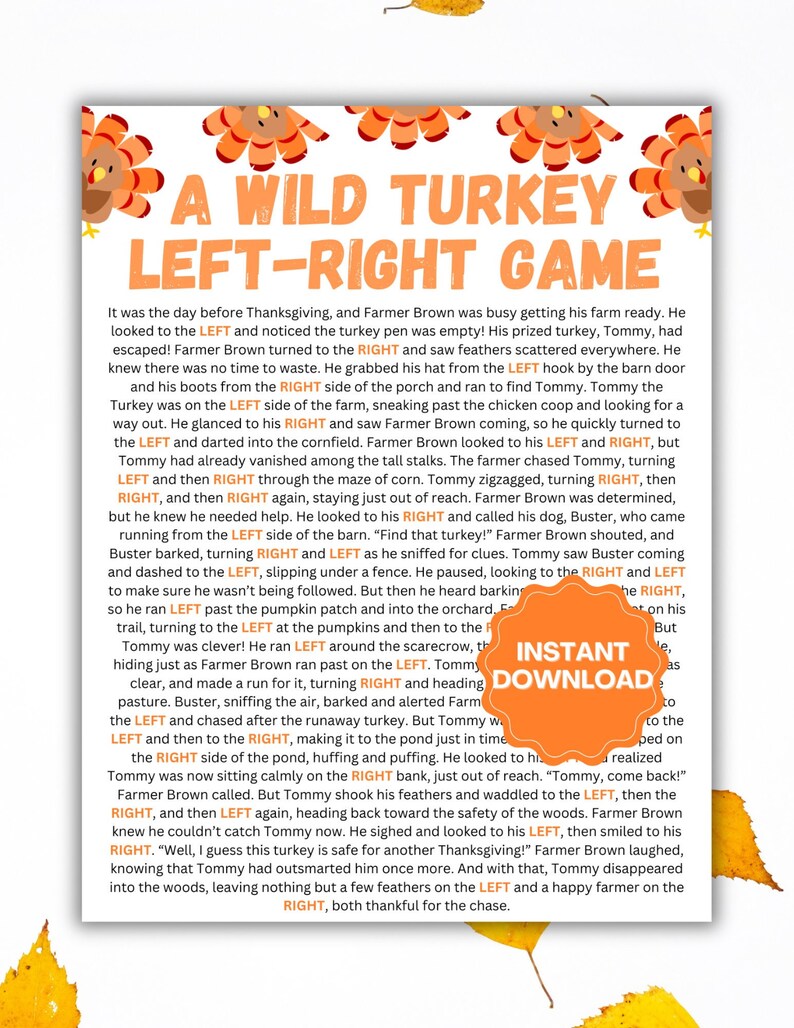 Thanksgiving Left-right Game L Fall Printable Games L Left-right Fall ...