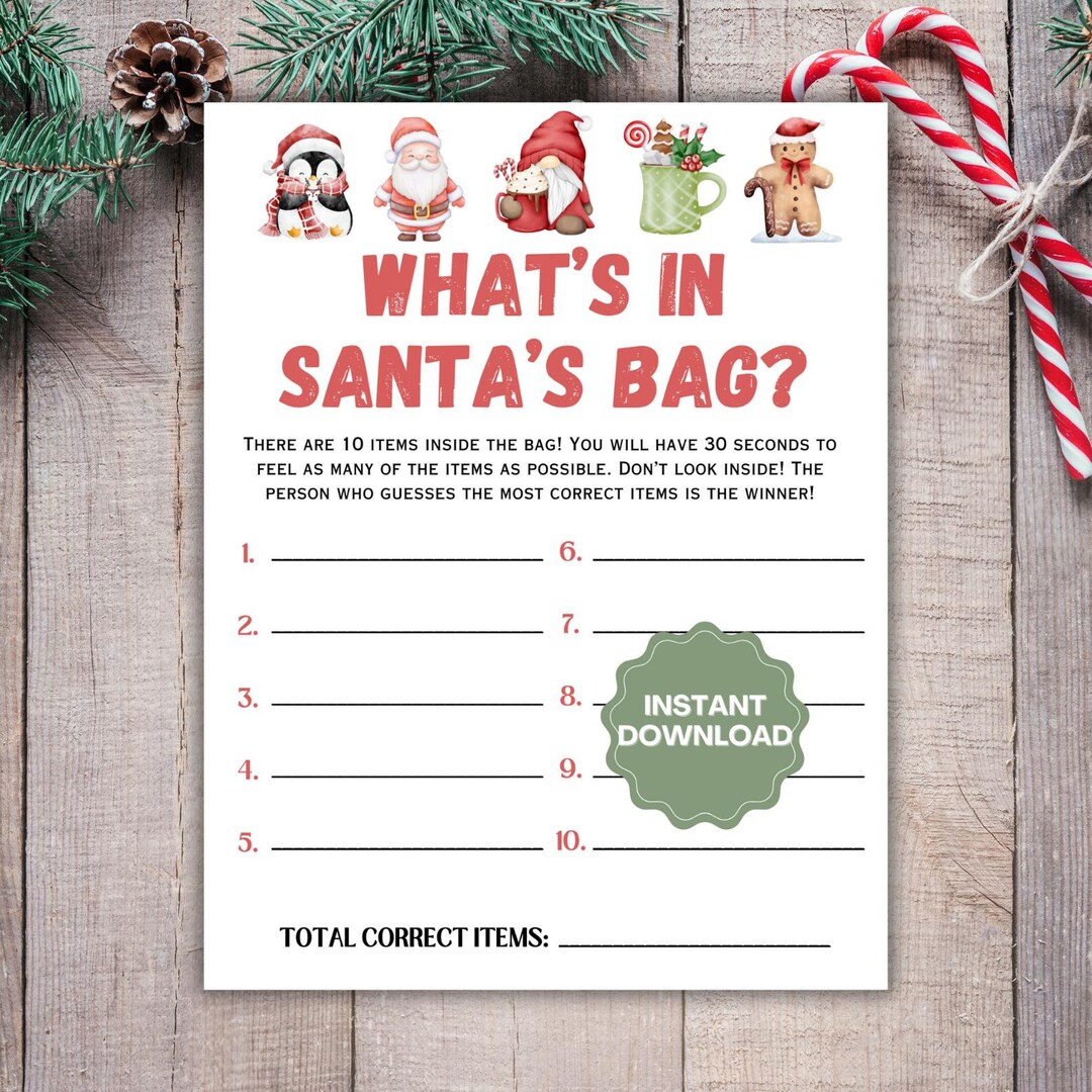 What's in Santa's Bag Game Christmas Party Game Santa's Bag Game ...