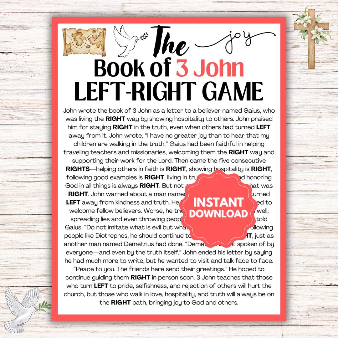 3 John Bible Game L Bible Left-right Game L Sunday School Church Games ...