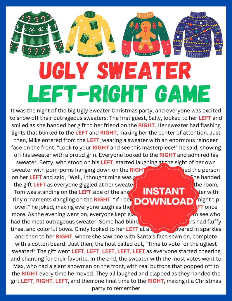 Christmas Left-right Game | Ugly Sweater Games | Printable Left Right ...