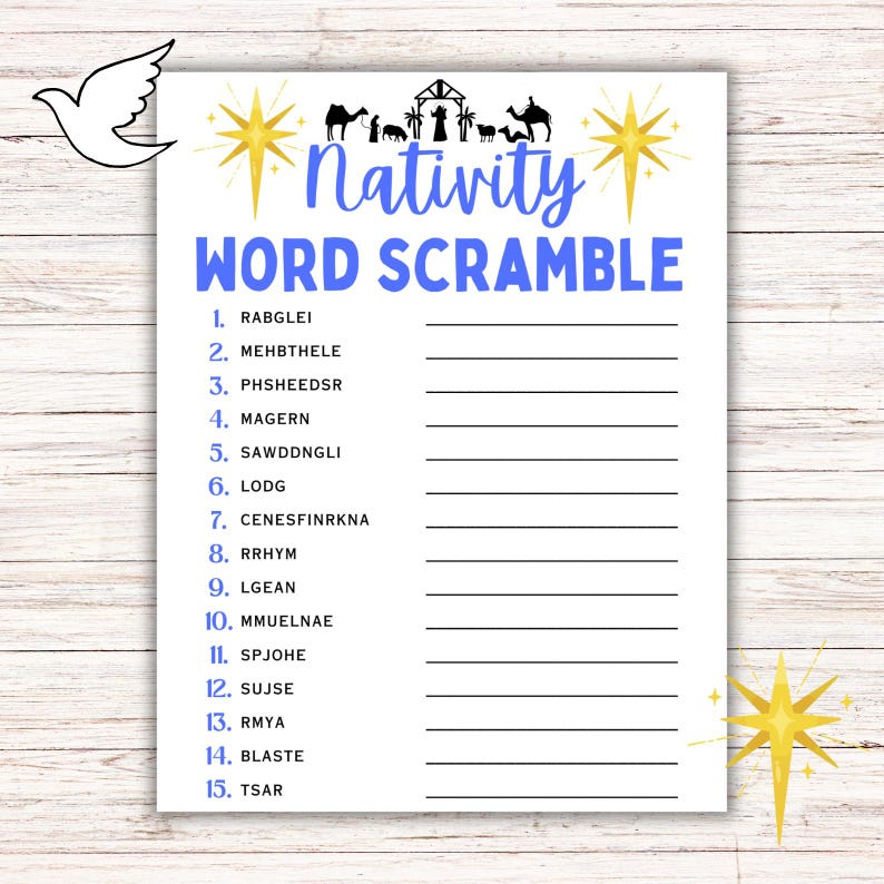 Nativity Word Scramble | Bible Games | Christmas Games | Nativity Games ...