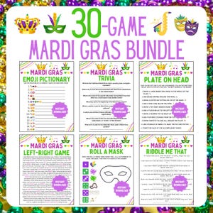 Mardi Gras Game Bundle | 30 Mardi Gras Party Games | Printable Mardi ...