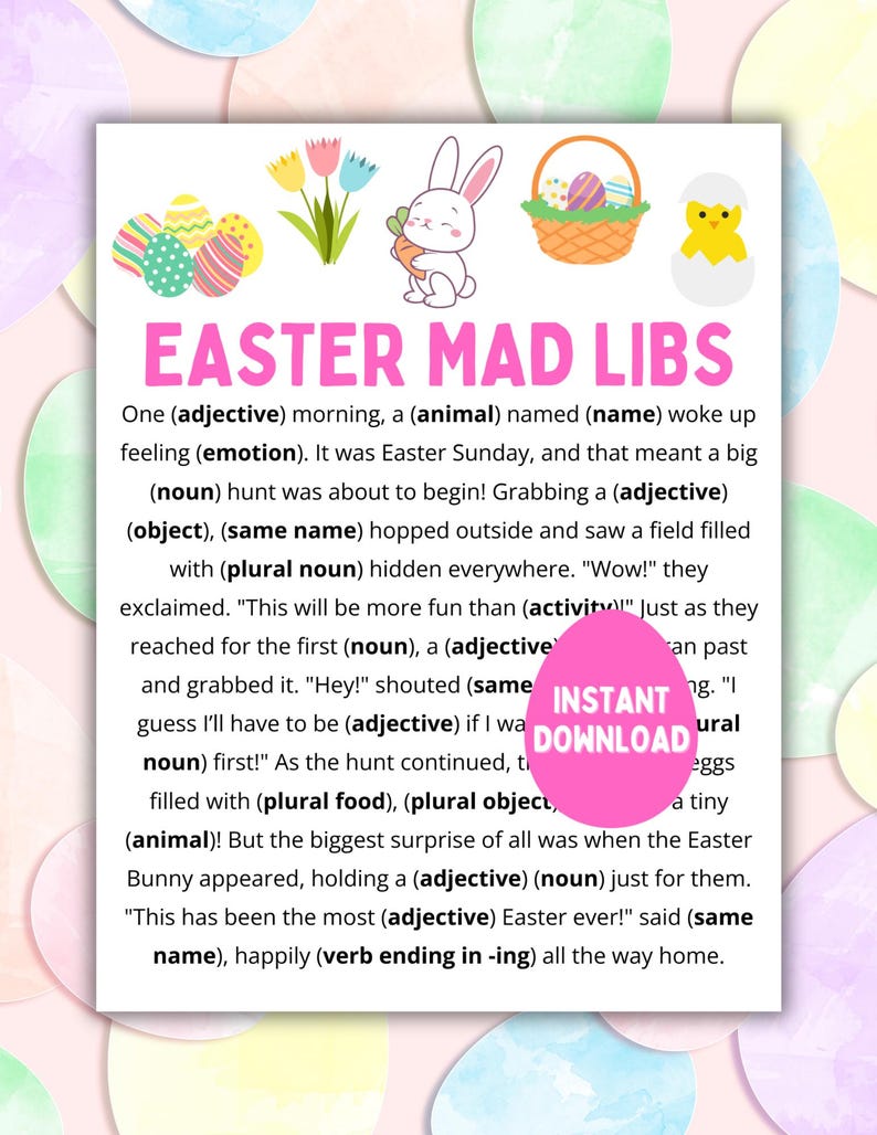Easter Mad Libs Game | Funny Easter Games | Easter Libs Games | Family ...