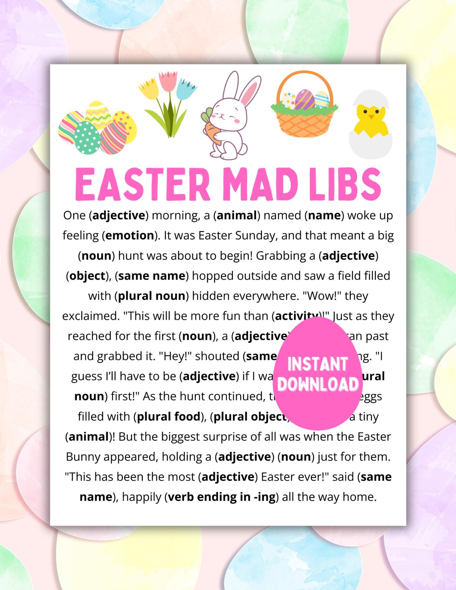 Easter Mad Libs Game | Funny Easter Games | Easter Libs Games | Family ...