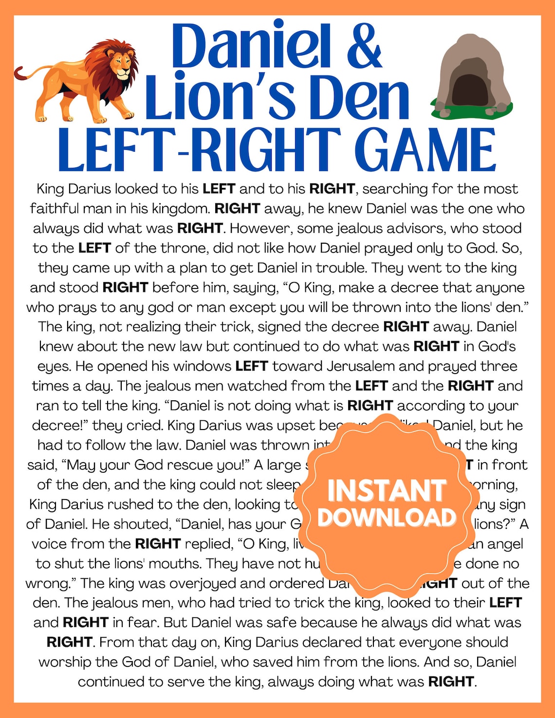 Bible Left-right Game L Daniel & Lion's Den Game L Sunday School Church ...